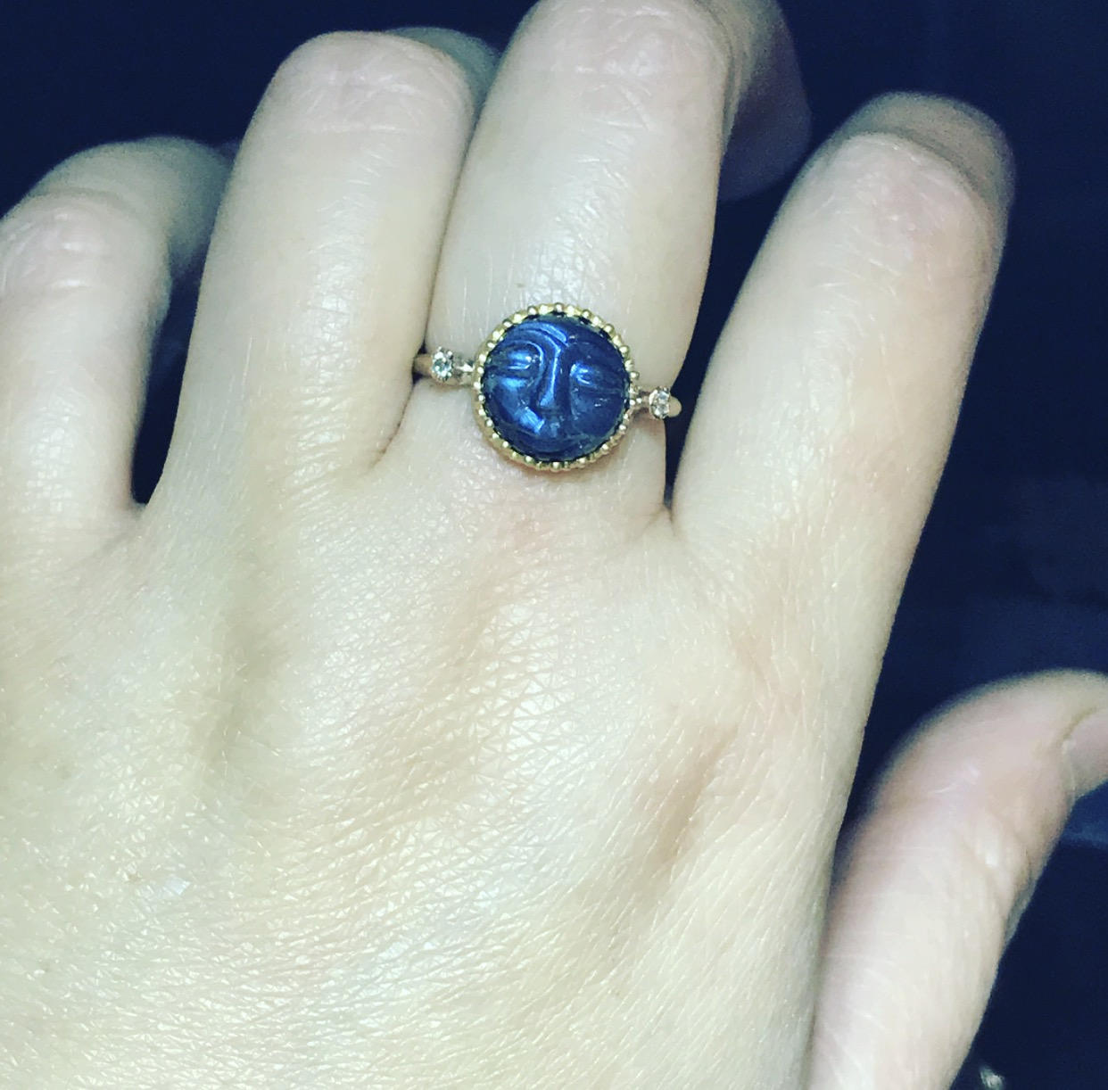 Moon Face 14K Gold Ring, Diamond Ring, Labradorite Gold Ring, Recycled ...
