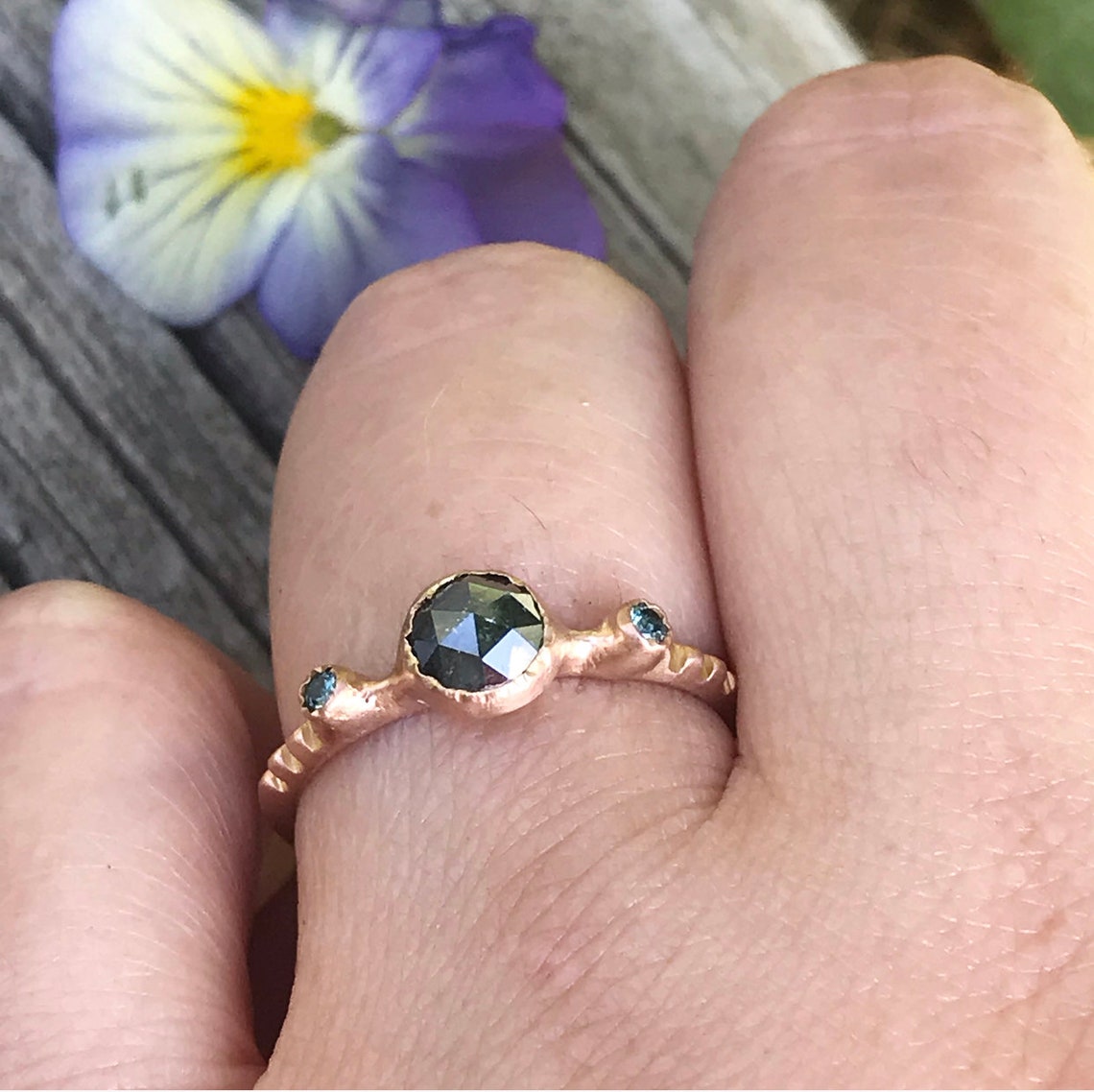 Deep Blue Diamond 14K Rose Gold Ring Stacking Ring | Etsy