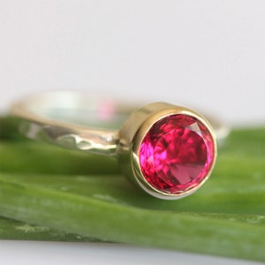 Raspberry Quartz Sterling Silver and 14K Gold Ring, Gemstone Ring ...