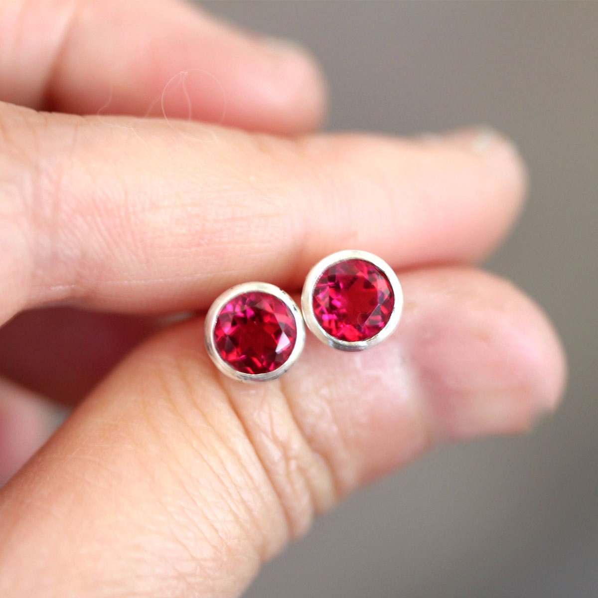 Raspberry Quartz Sterling Silver Ear Studs Gemstone - Etsy