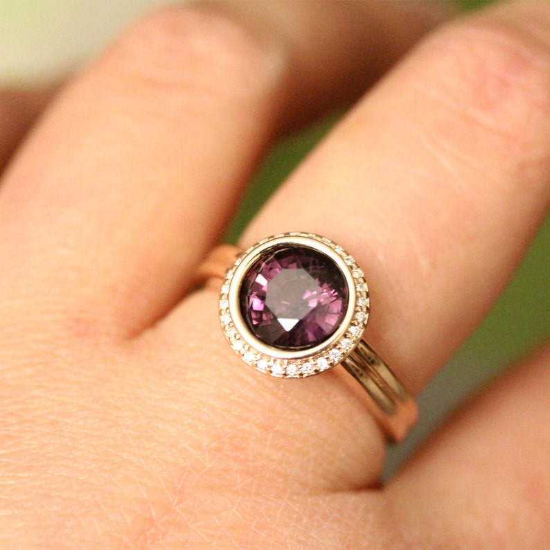 Purple Spinel 14K Rose Gold Ring Diamond Ring Engagement - Etsy