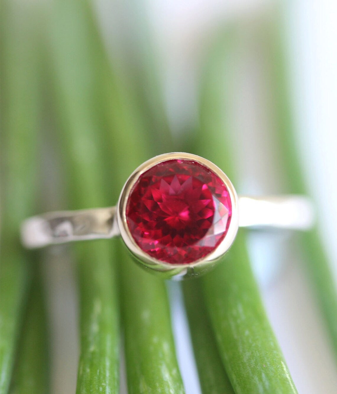 Raspberry Quartz Sterling Silver and 14K Gold Ring Gemstone - Etsy