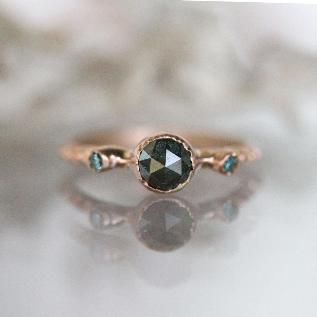Deep Blue Diamond 14K Rose Gold Ring, Stacking Ring, Birthstone Ring ...