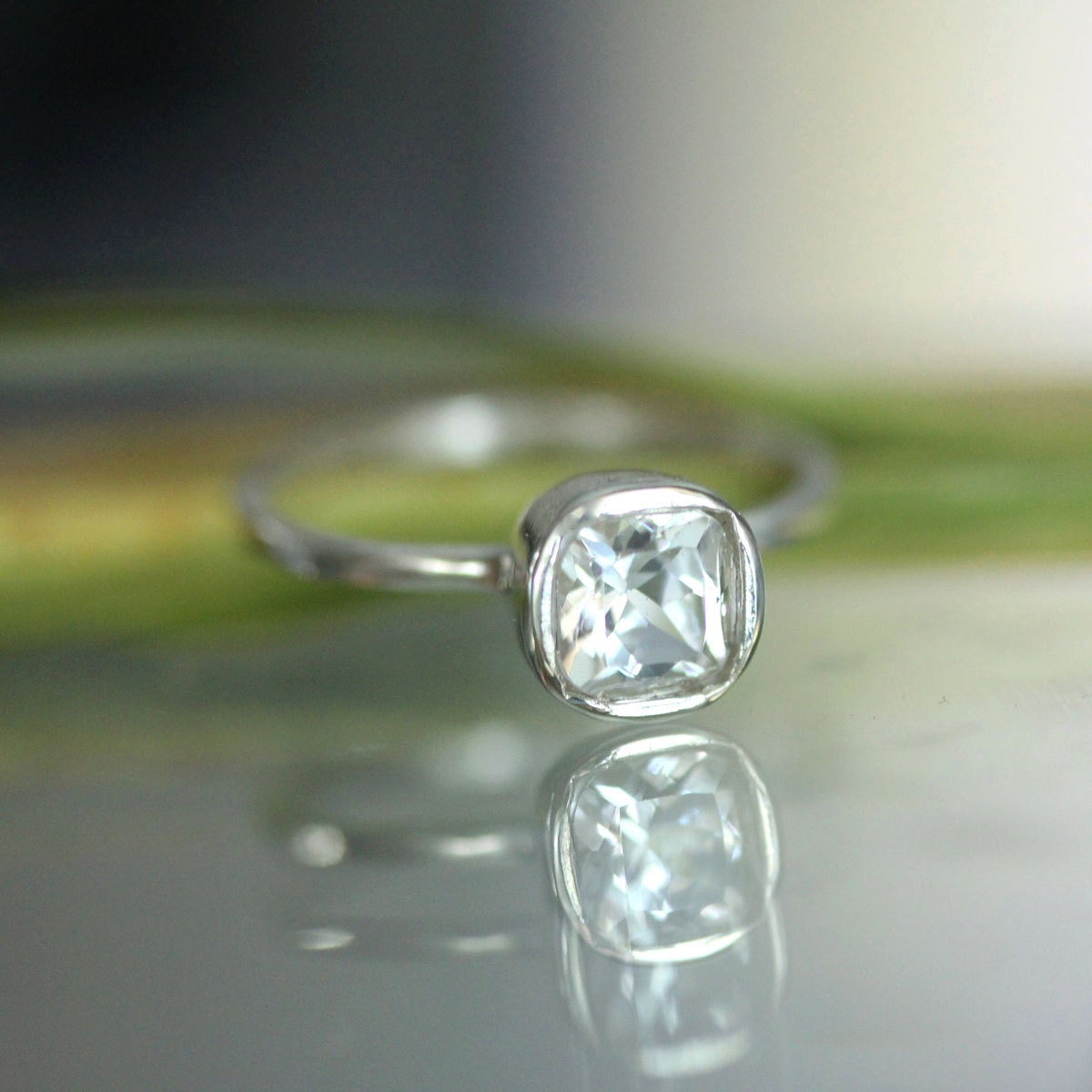 White Topaz Sterling Silver Ring Gemstone Ring Cushion Ring - Etsy