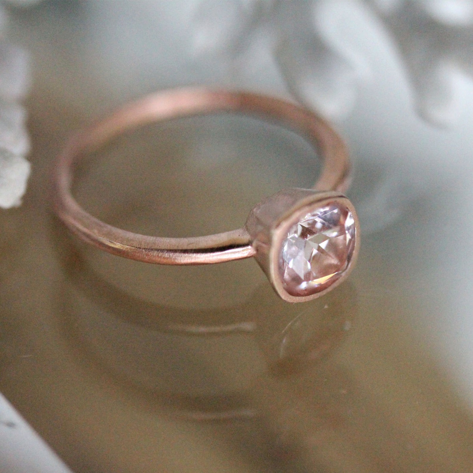 Genuine Morganite 14K Rose Gold Ring, Gemstone Ring, Cushion Shape Ring ...