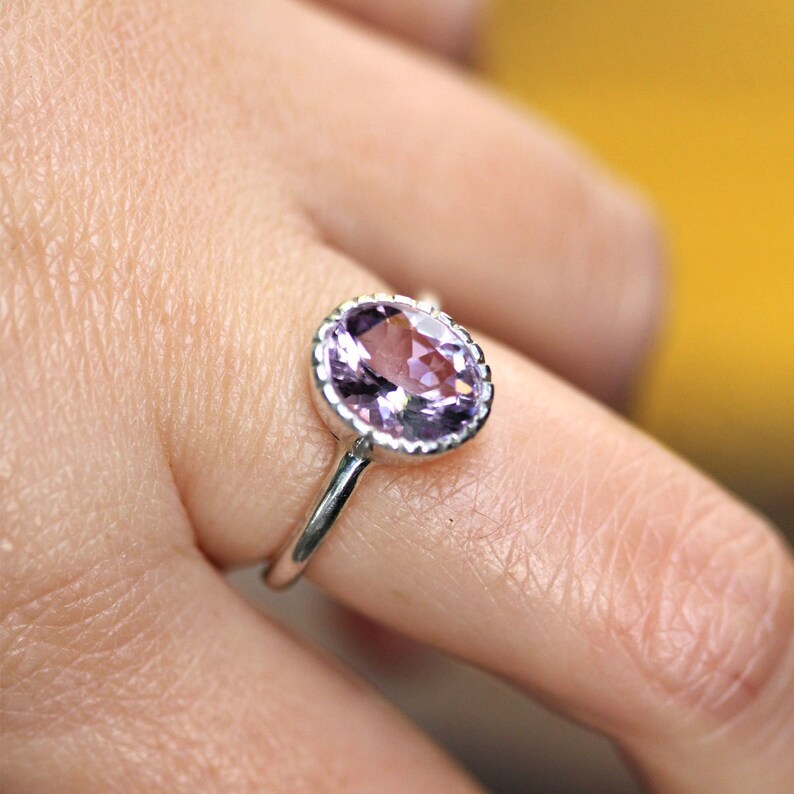 Pink Amethyst Sterling Silver Ring Gemstone Ring Milgrain | Etsy