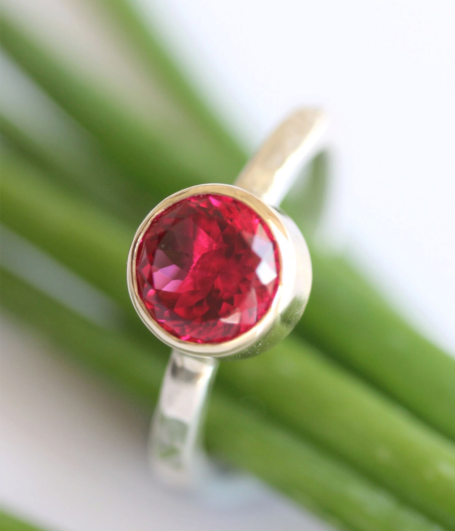 Raspberry Quartz Sterling Silver and 14K Gold Ring Gemstone - Etsy