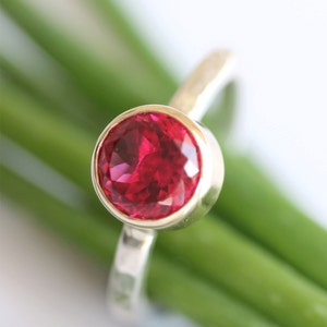 Raspberry Quartz Sterling Silver and 14K Gold Ring, Gemstone Ring ...