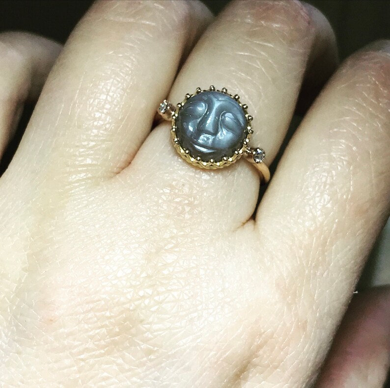 Moon Face 14K Gold Ring Diamond Ring Gray Moonstone Gold | Etsy