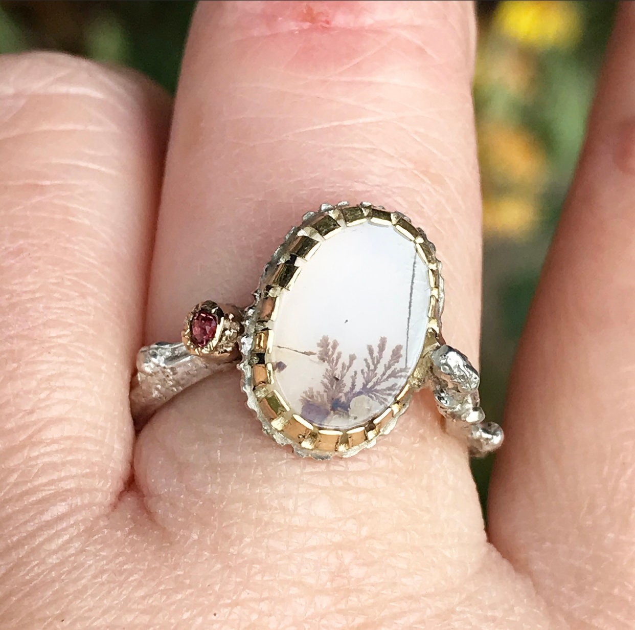 Dendritic Agate & Spinel Ring, Gemstone Ring, 18K and Argentium ...