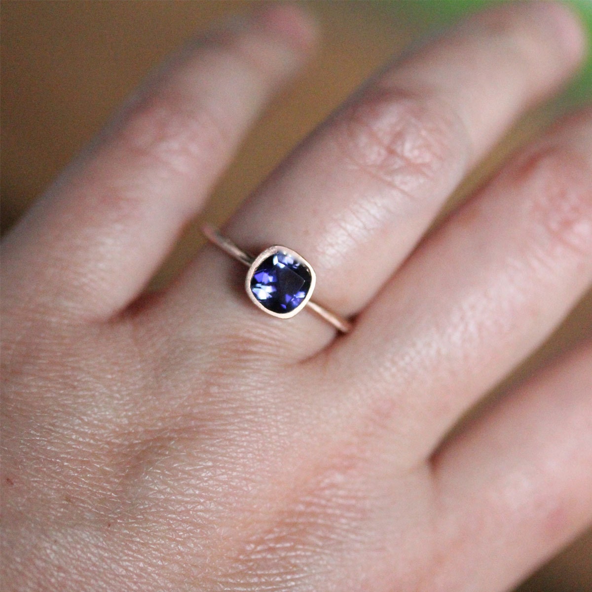 Genuine Iolite 14K Rose Gold Ring, Gemstone Ring, Cushion Shape Ring ...