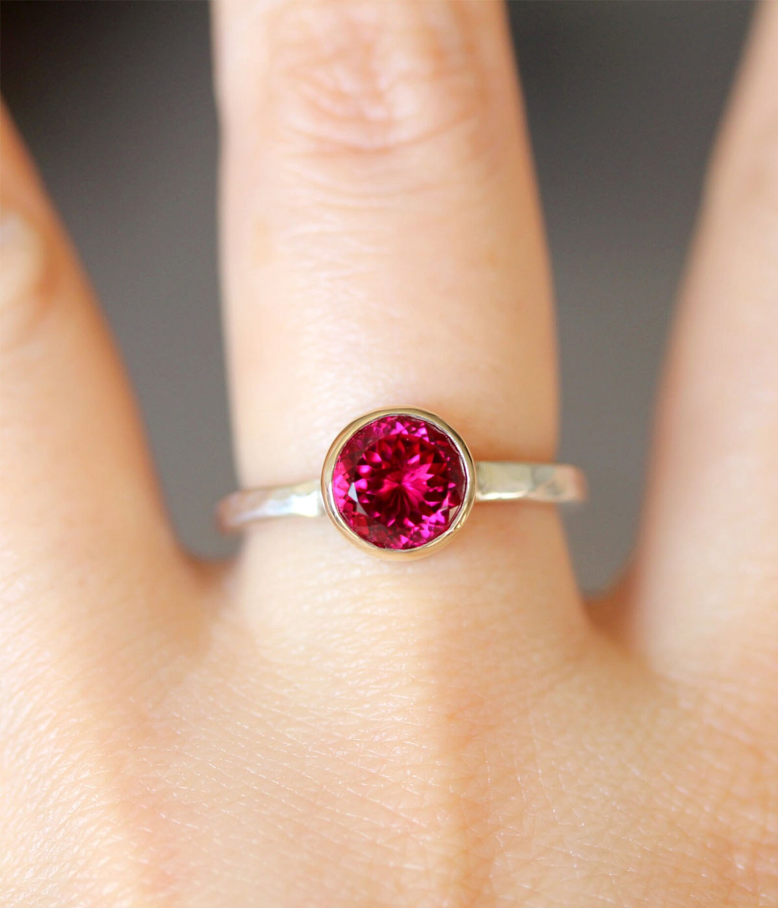 Raspberry Quartz Sterling Silver and 14K Gold Ring Gemstone - Etsy