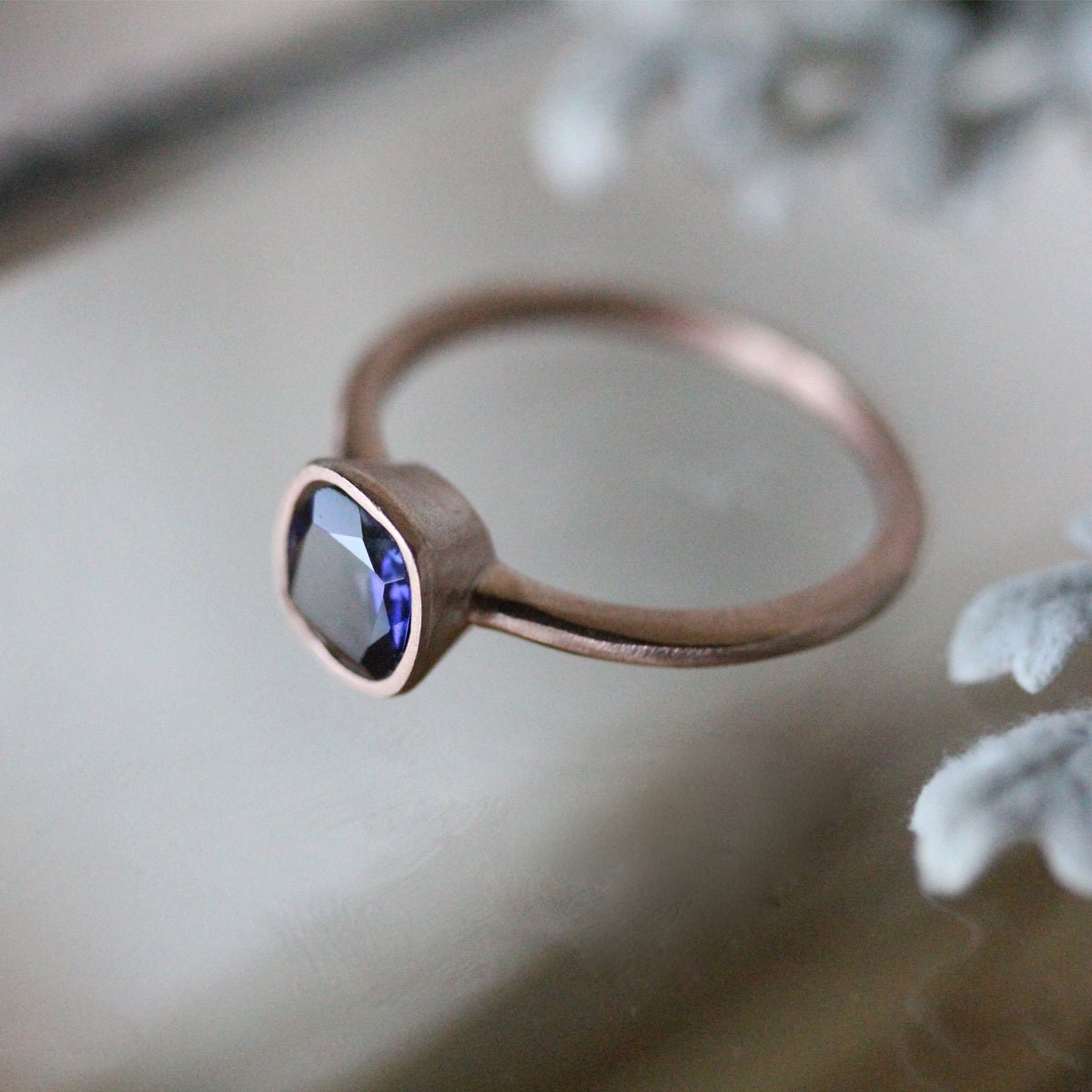 Genuine Iolite 14K Rose Gold Ring, Gemstone Ring, Cushion Shape Ring ...