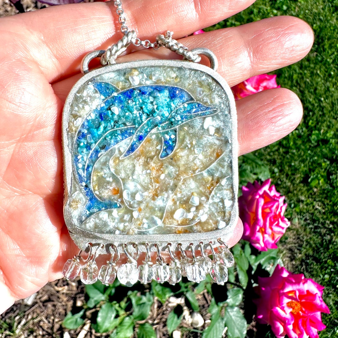 Dolphin Gemstone Pendant, Turquoise, Aquamarine Pearl Golden Rutilated ...