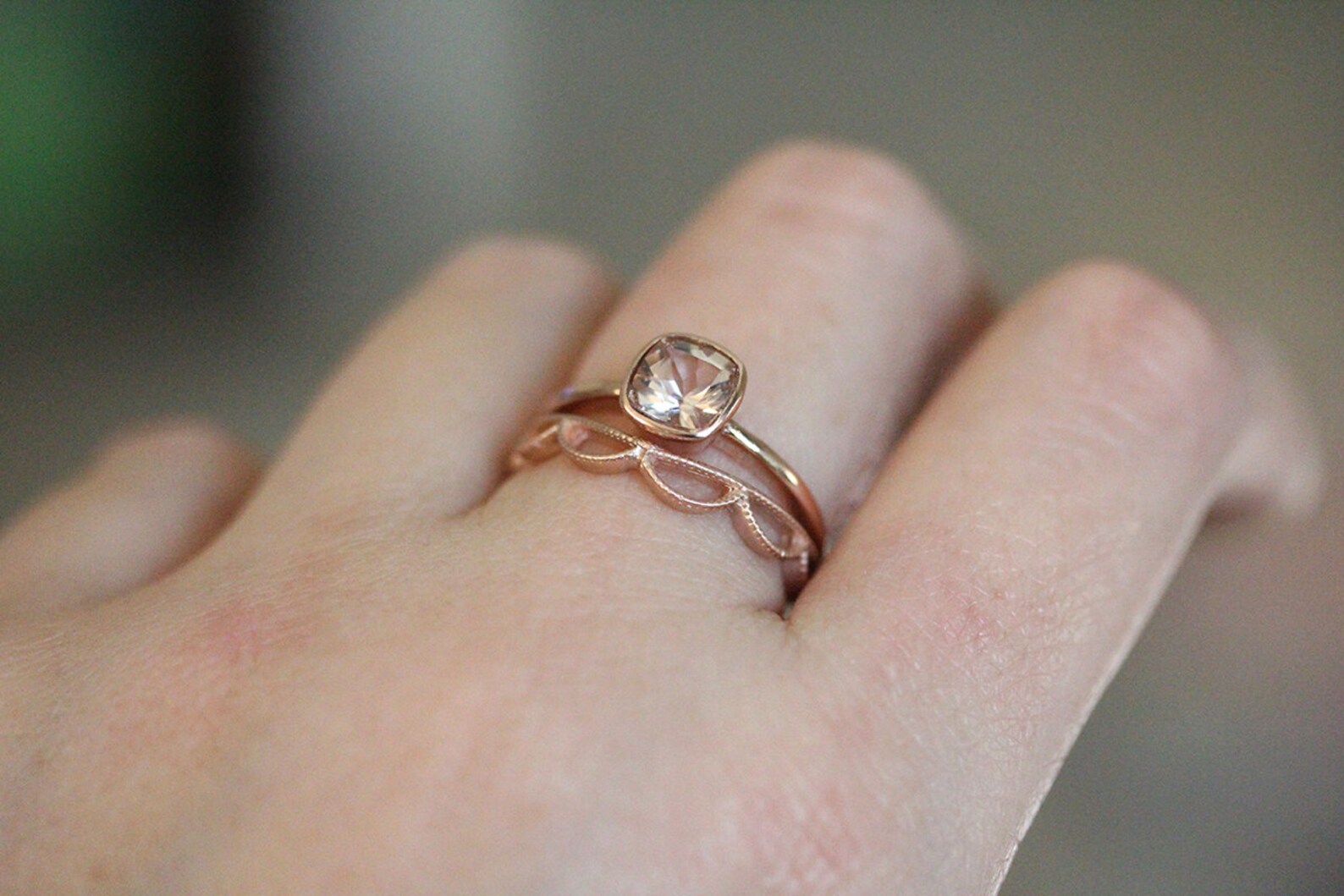 Genuine Morganite 14K Rose Gold Ring, Gemstone Ring, Cushion Shape Ring ...