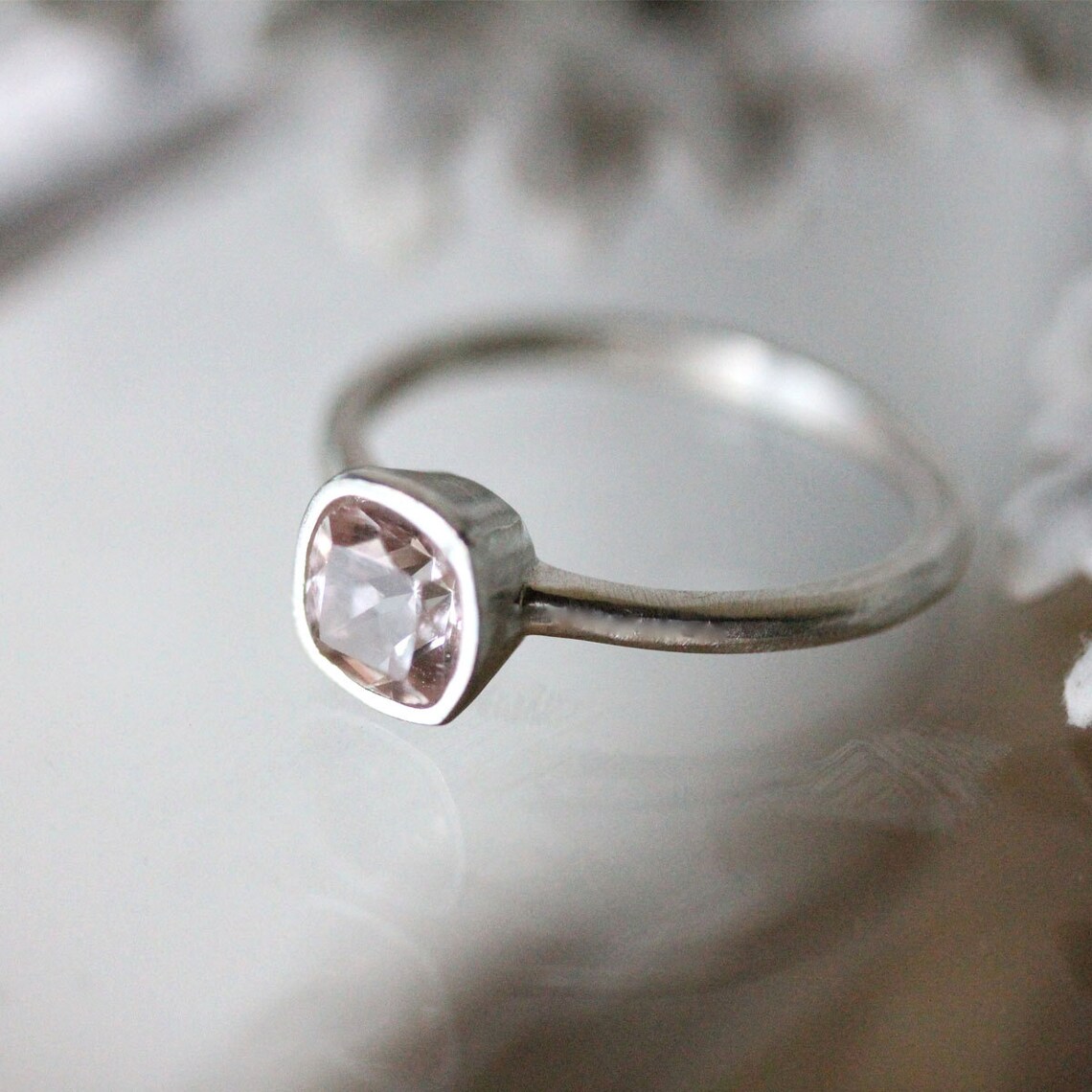 Genuine Morganite Sterling Silver Ring, Gemstone Ring, Cushion Shape ...