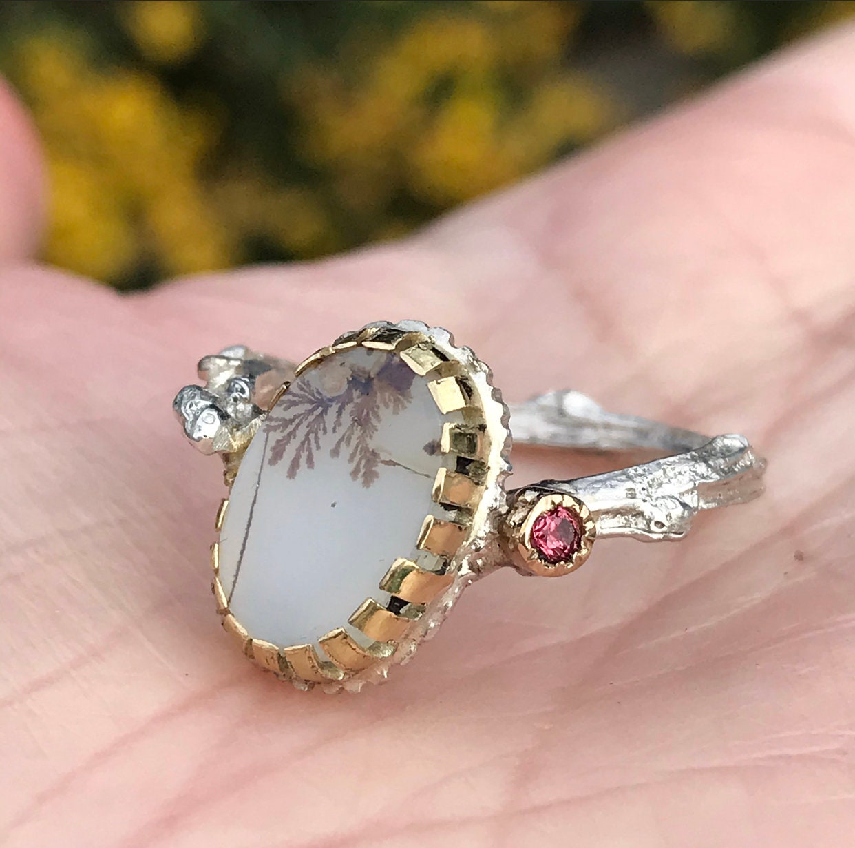 Dendritic Agate & Spinel Ring Gemstone Ring 18K and | Etsy