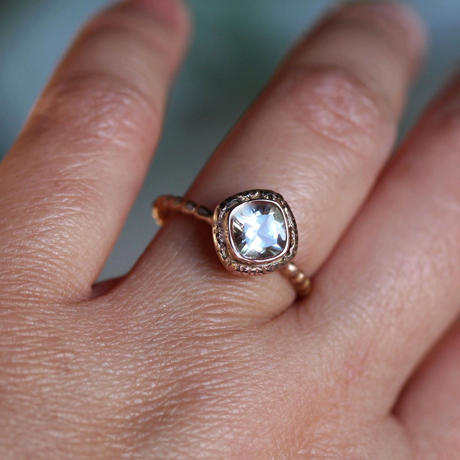 Genuine White Topaz 14K Gold Ring Gemstone Ring Cushion - Etsy