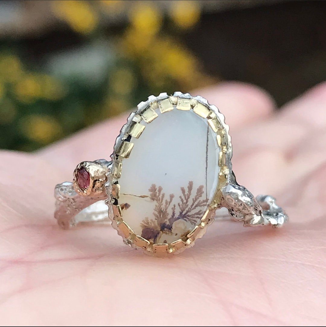 Dendritic Agate & Spinel Ring, Gemstone Ring, 18K and Argentium ...