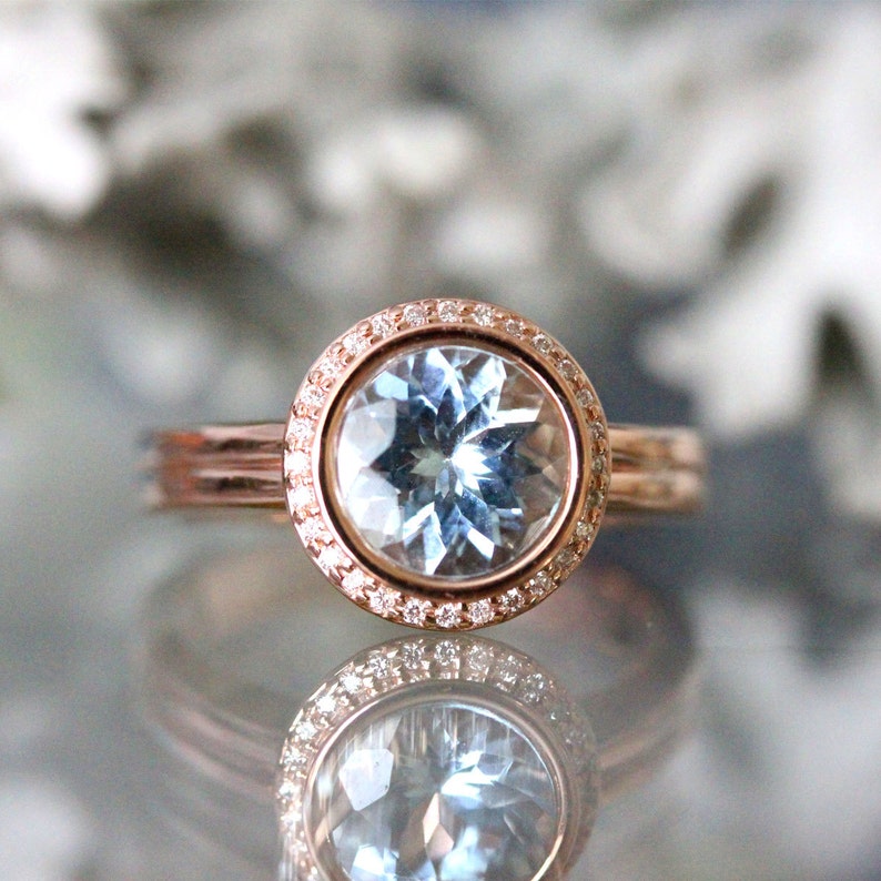 Aquamarine 14K Rose Gold Ring Aquamarine and Diamond Ring - Etsy