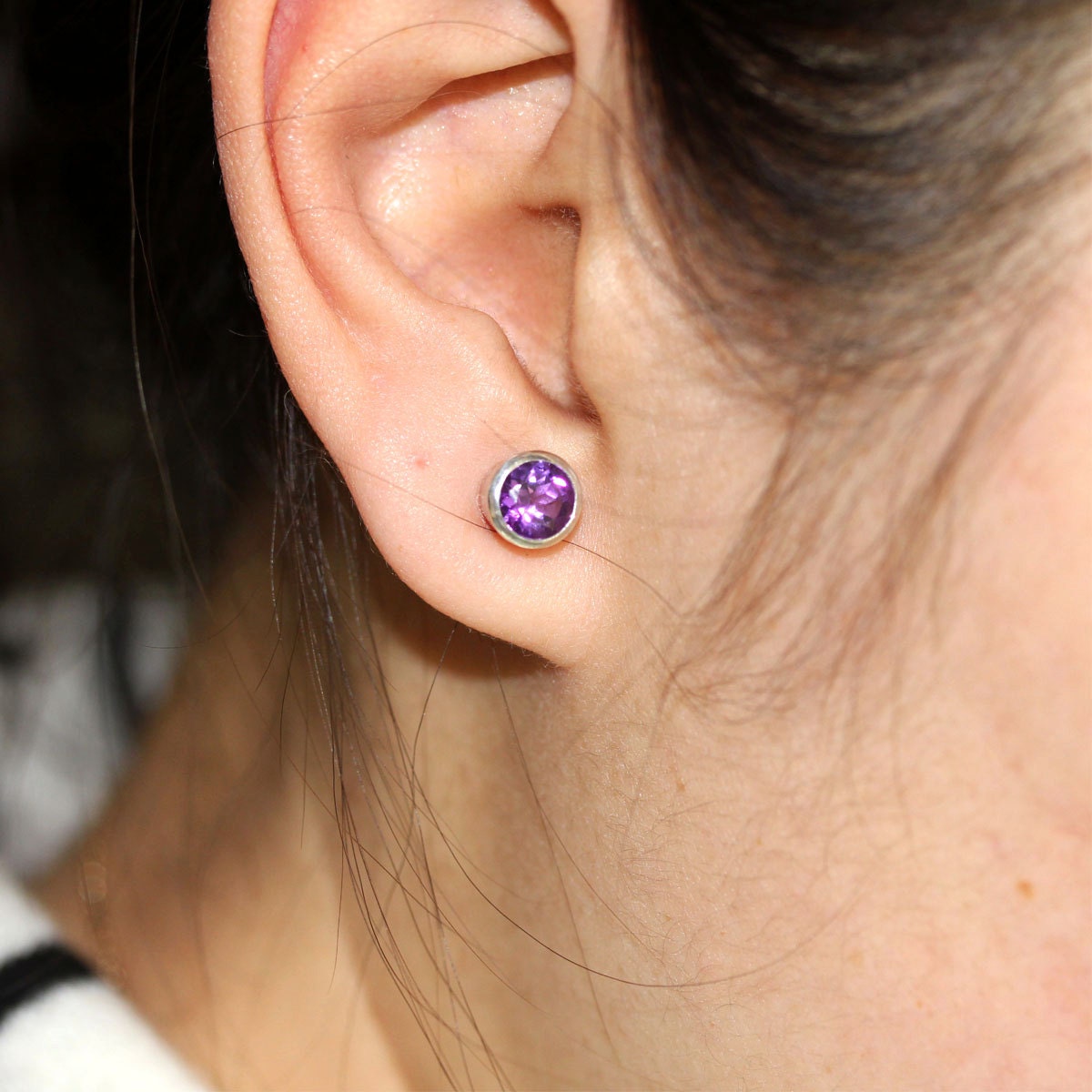 Deep Purple Amethyst Sterling Silver Ear Studs Birthstone | Etsy