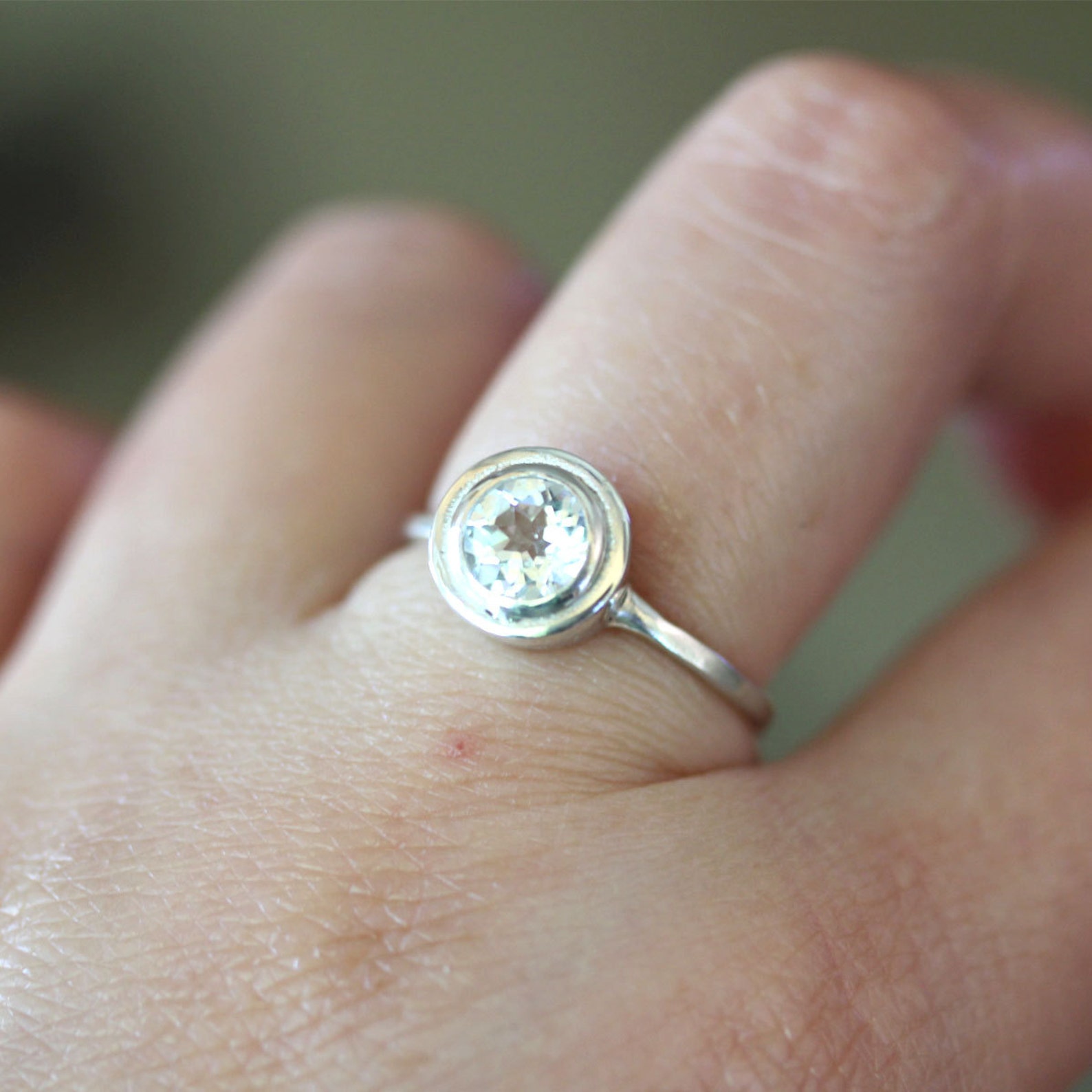 White Topaz Sterling Silver Ring Gemstone Ring Halo Ring in - Etsy