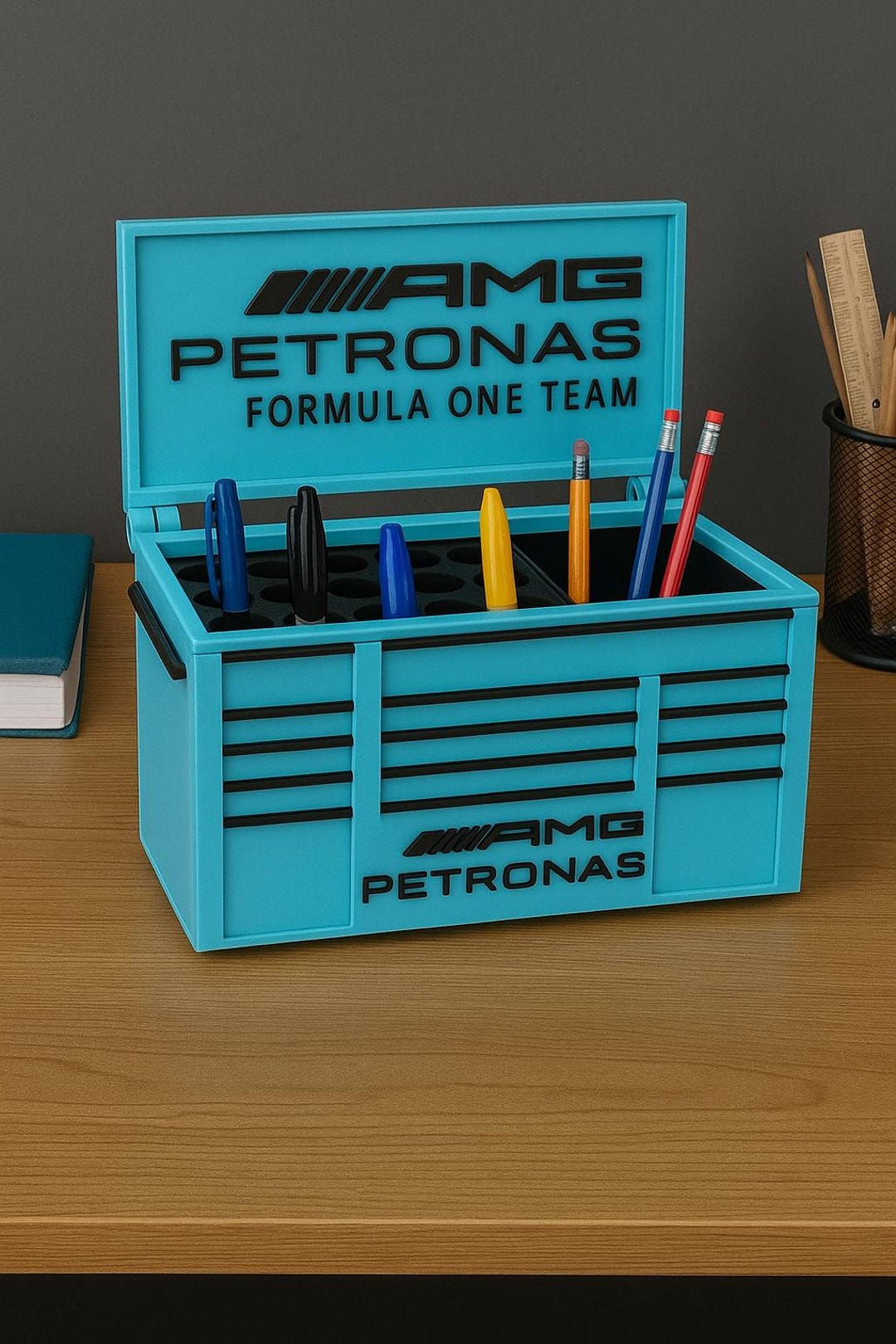 Racing Spirit Desk Organizer – Sleek Teal Pit-stop Toolbox for ...