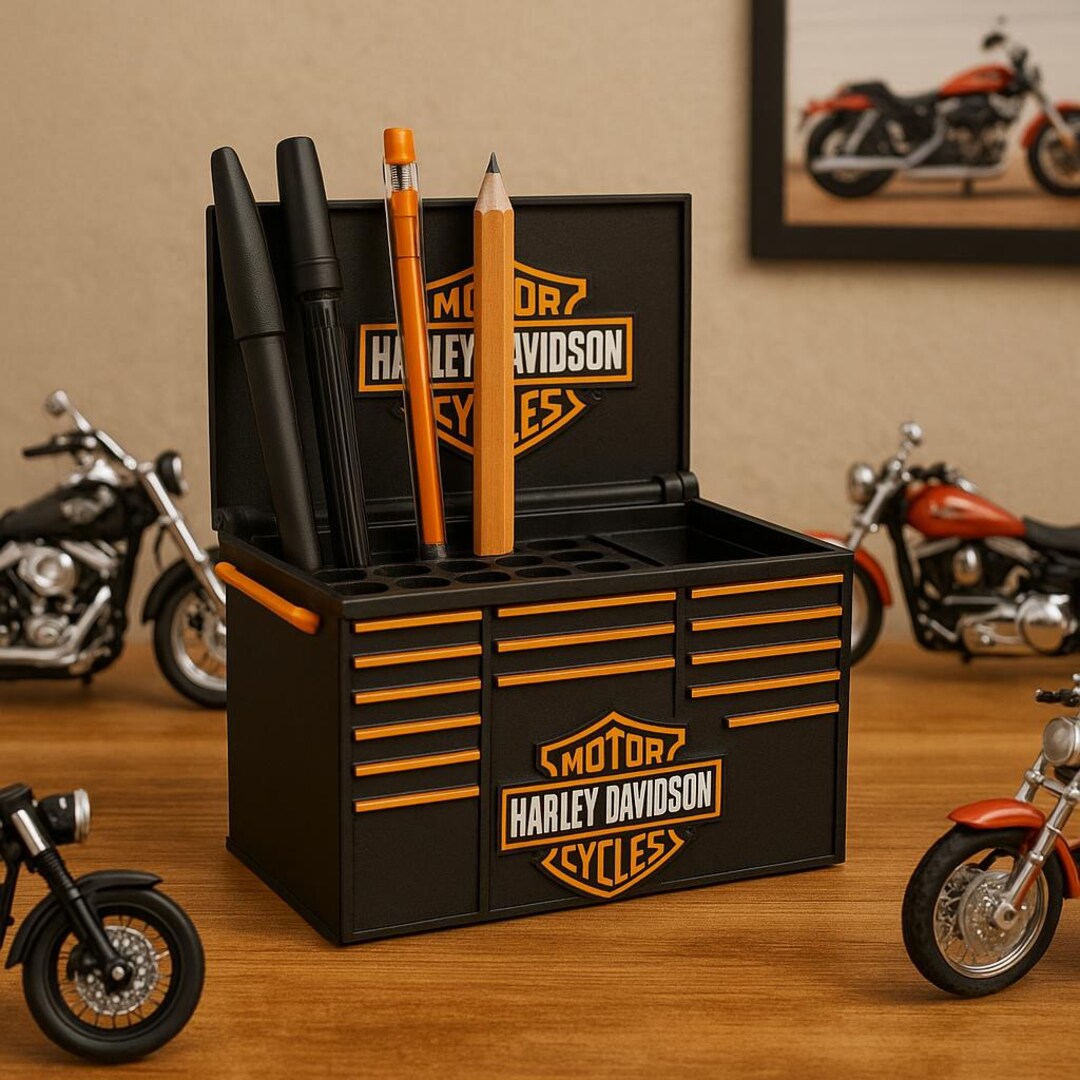 Harley-davidson Inspired Desk Organizer – Motorcycle Tool Box Style Pen ...