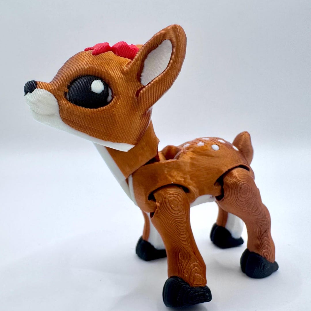 Christmas Articulated Reindeer 3D Printed Fidget Figurine, Cute Decor ...
