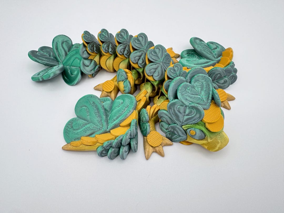 Baby Clover Dragon, 3D Printed Articulated Figure, Four Leaf Clover ...