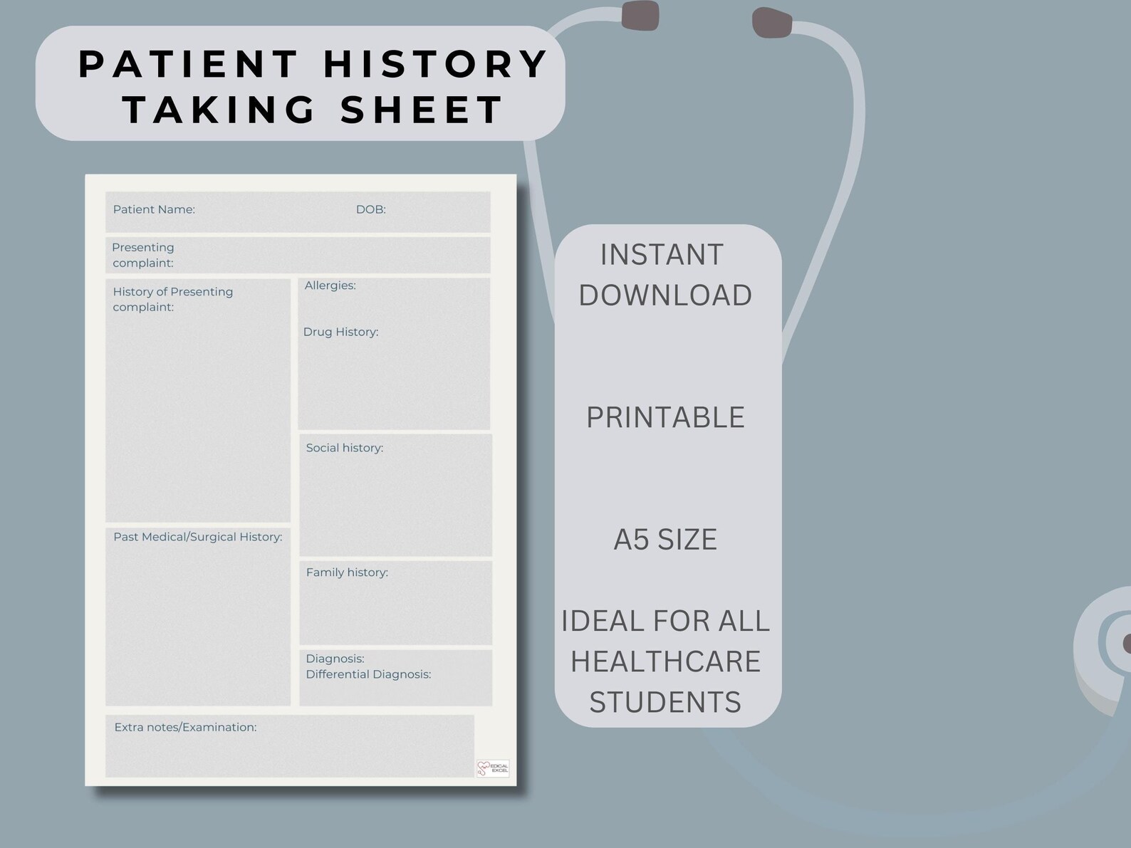 Patient History Taking Template Sheet Medicine/nursing/dentistry/pa ...