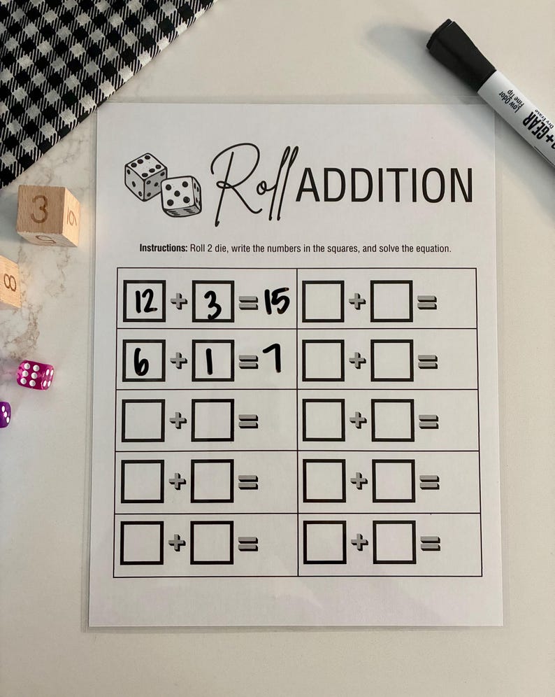 Roll and Add, Subtract or Multiply Printable Math Dice Game Worksheet ...