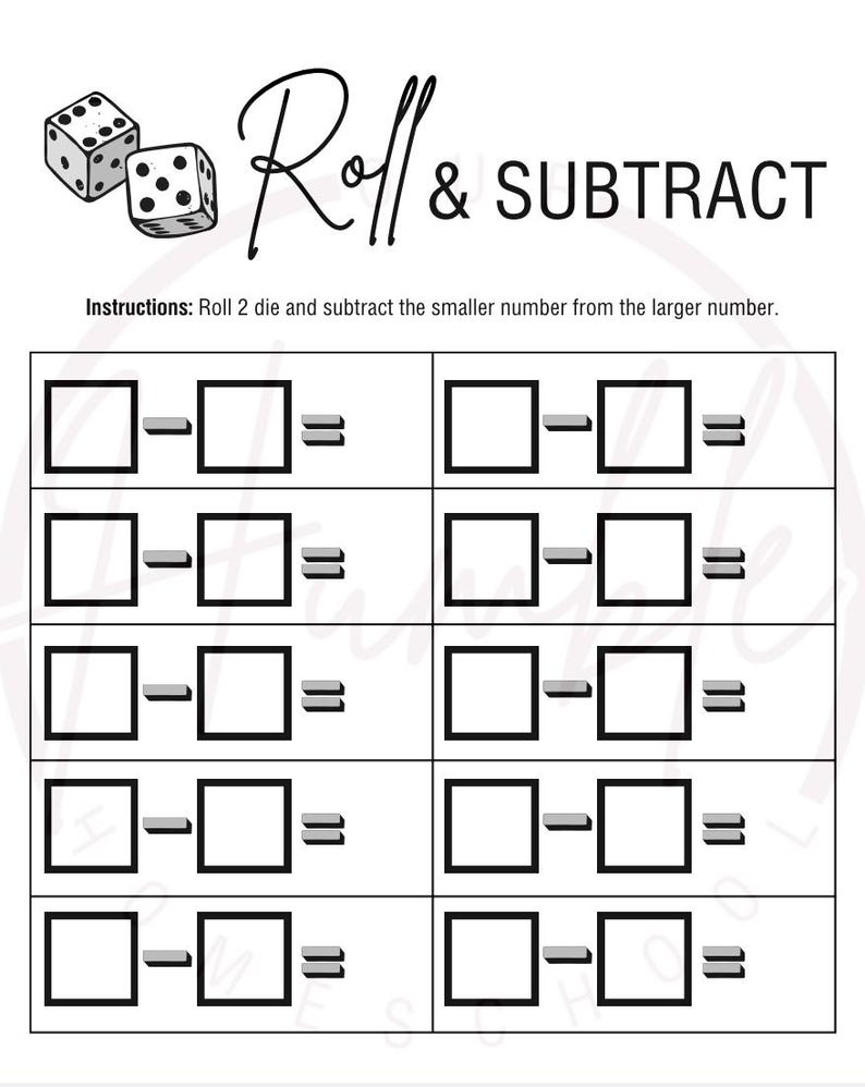 Roll and Add, Subtract or Multiply Printable Math Dice Game Worksheet ...