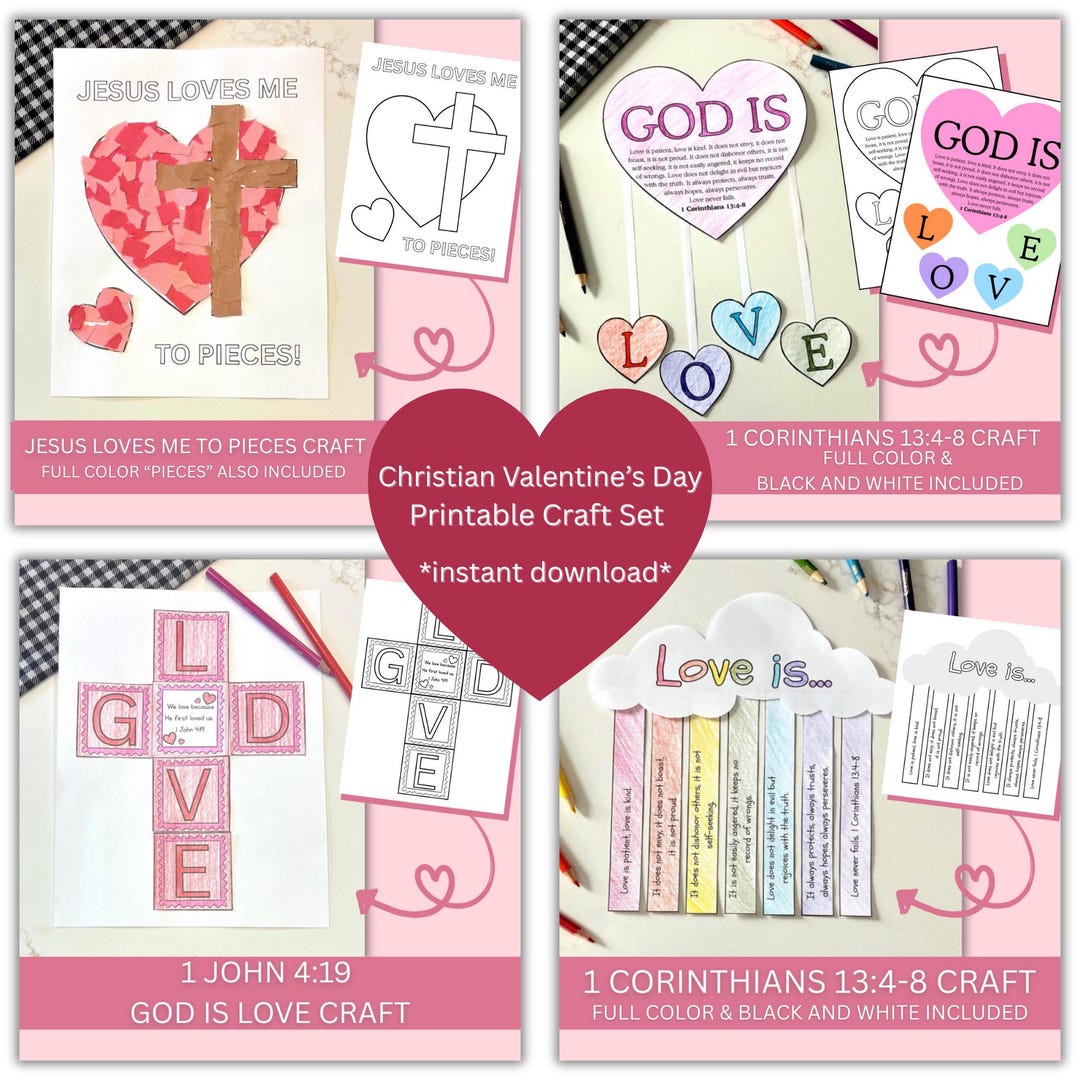 Set of 4 God is Love Printable Kids Craft | Christian Valentine's Day ...
