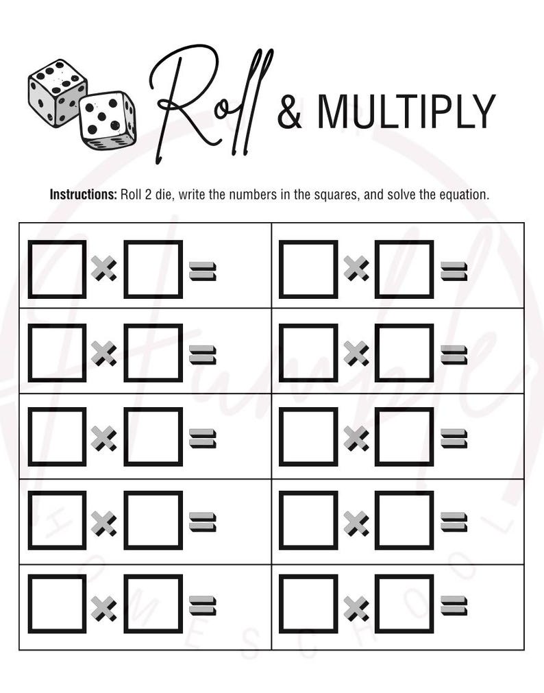 Roll and Add, Subtract or Multiply Printable Math Dice Game Worksheet ...