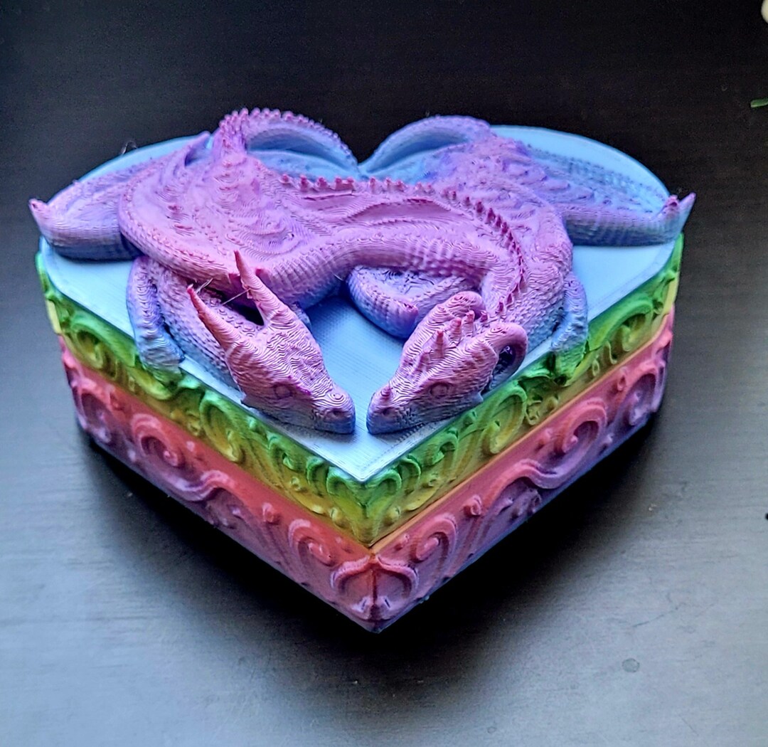 Dragon Heart Box 3D Printed Heart-shaped Jewelry Box, Multicolor or ...