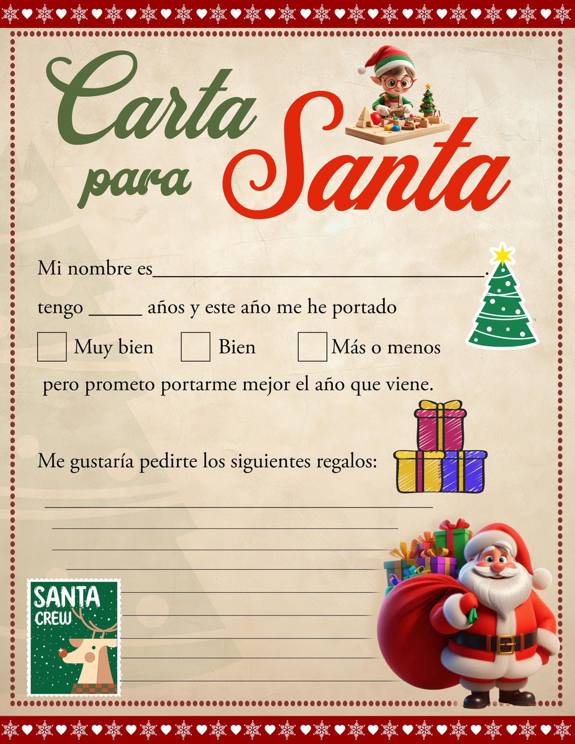 Carta a Santa Para Imprimir - Descarga Inmediata - Etsy