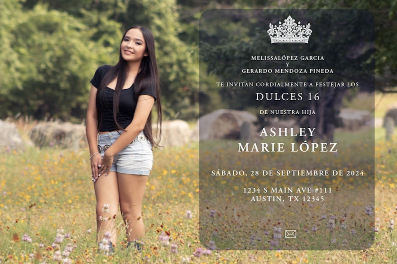 Customizable Sweet 16 Digital Invitation in Spanish | Birthday Party ...