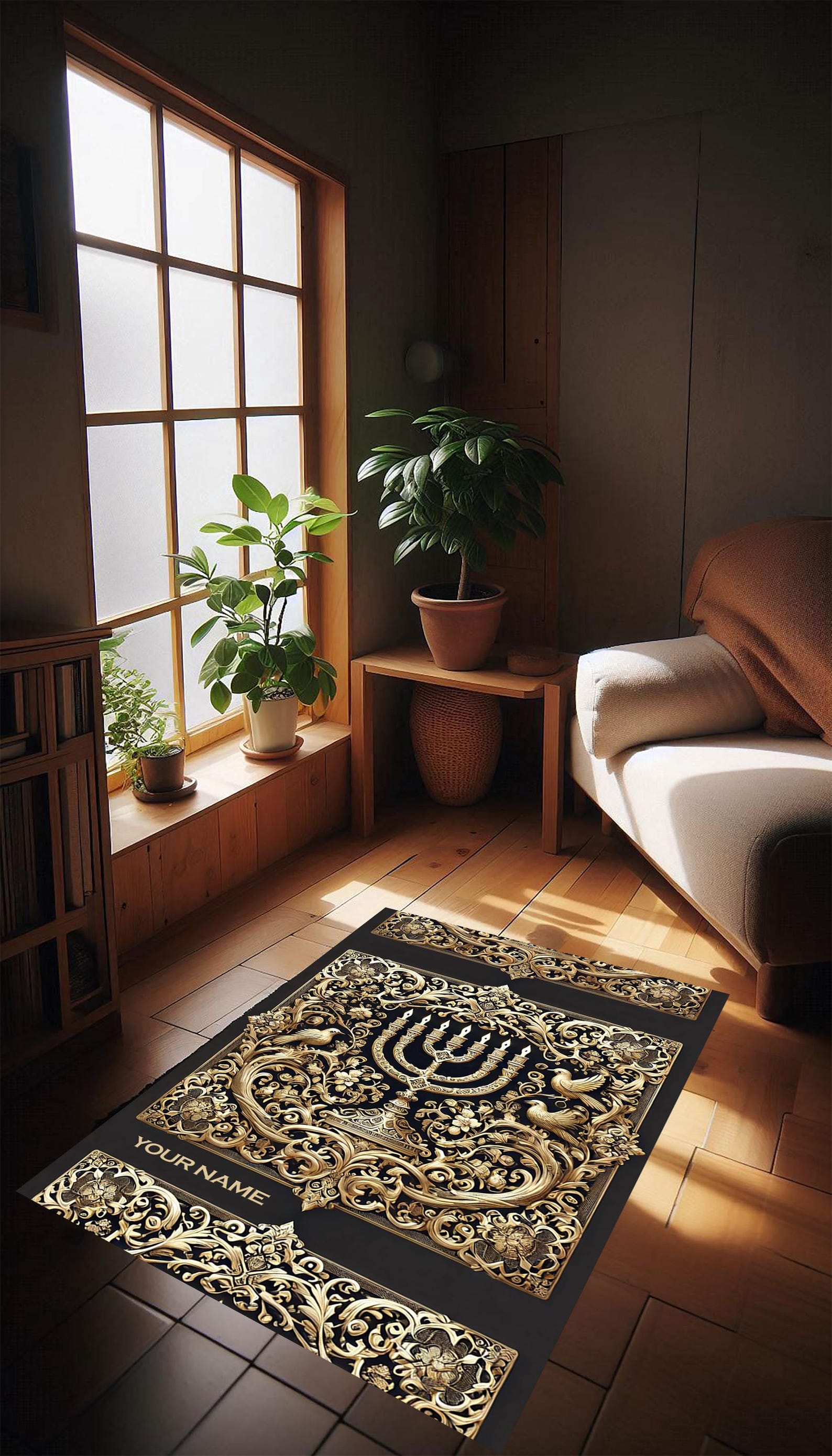 Personalized Hebrew Prayer Rug: Custom Menorah Jewish Mat - Etsy