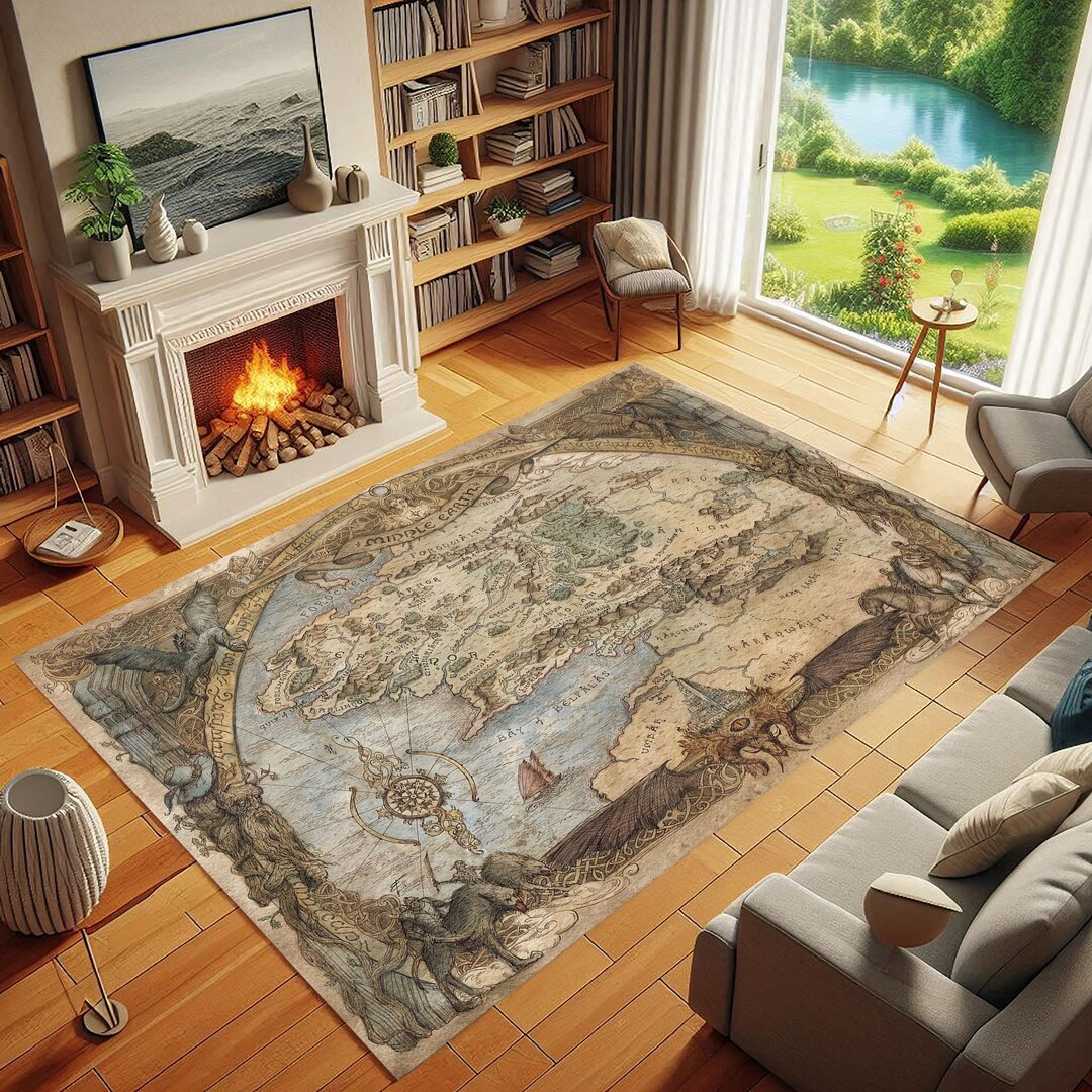 Map Rug,middle Earth Rug, Old Map Rug, Decorative Rugs for Living Room ...