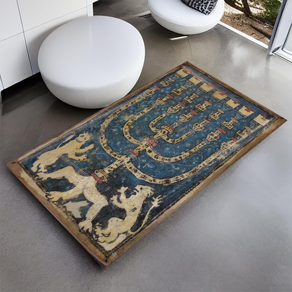 Menorah Hebrew Prayer Rug: Jewish Gift, Modern Art Mat - Etsy