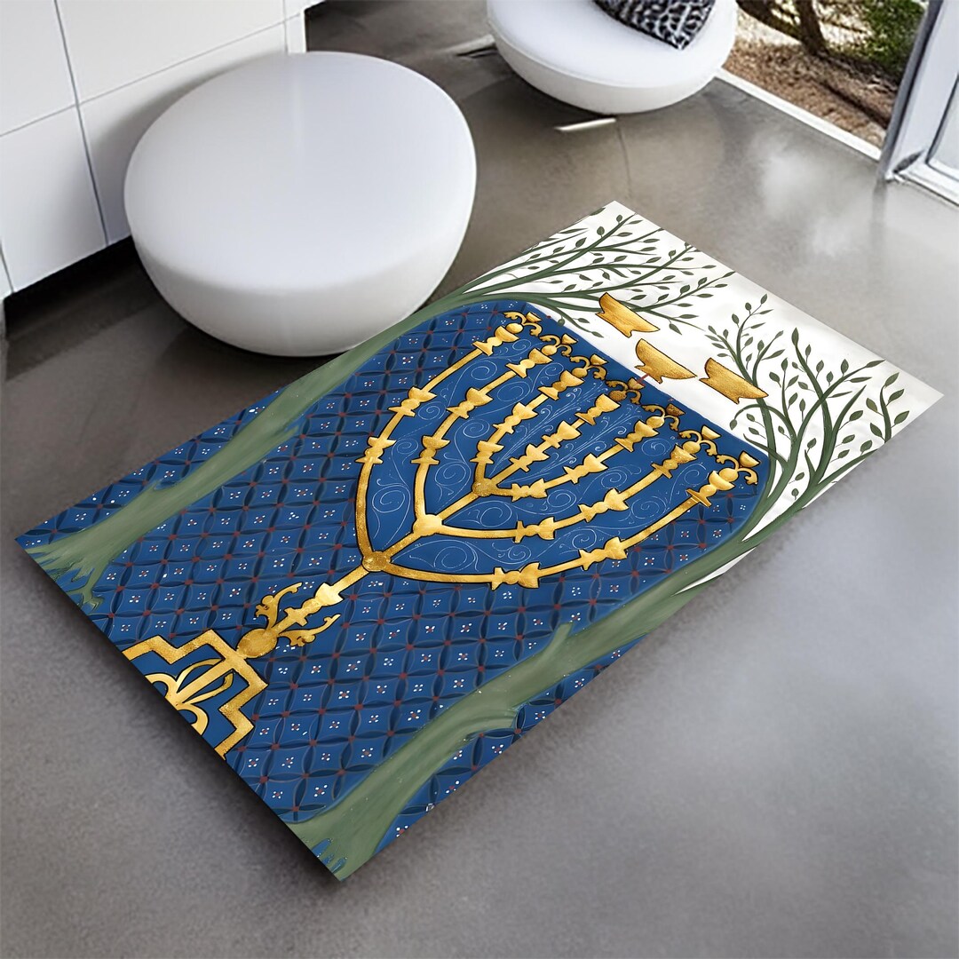Menorah Tree of Life Prayer Rug: Ornate Judaica Home Décor, Hebrew ...