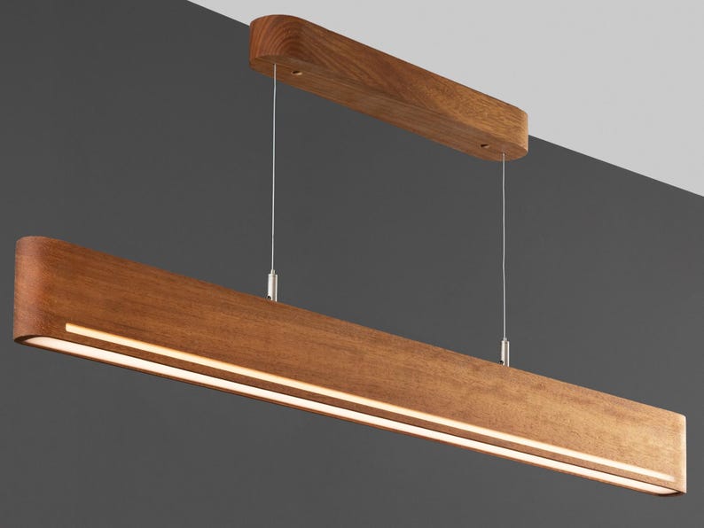 Curved Edge Solid Wood Linear Pendant Light - Etsy