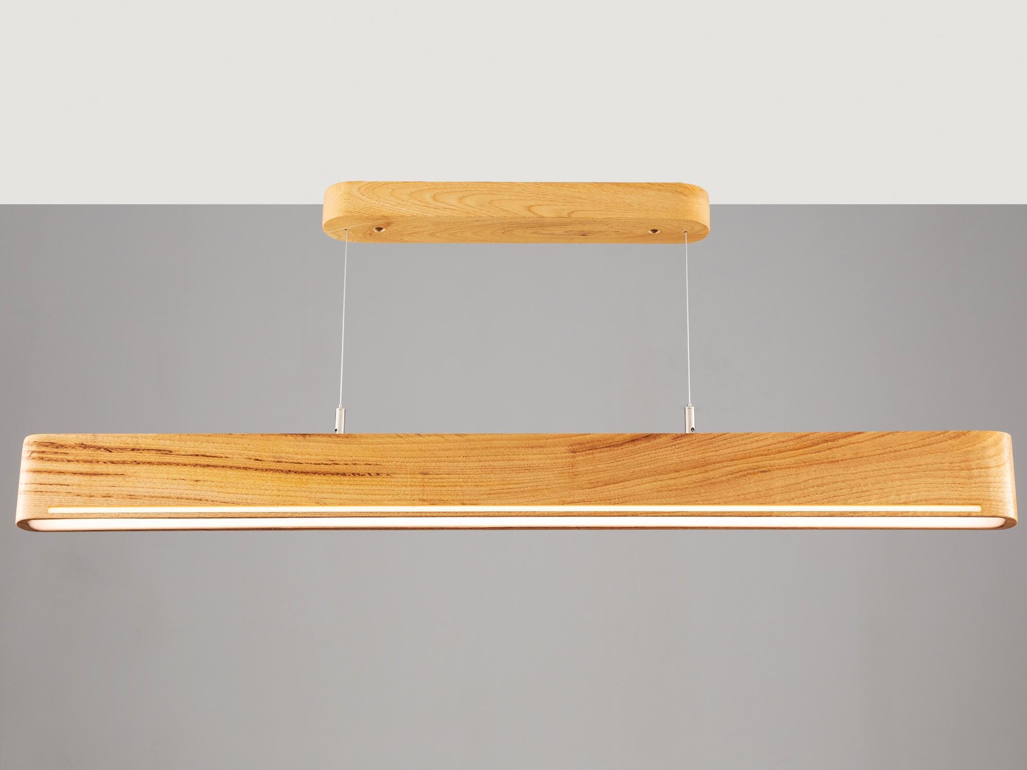 Curved Edge Solid Wood Linear Pendant Light - Etsy