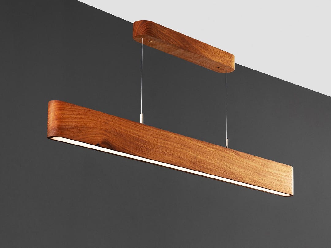 Curved Edge Solid Wood Linear Pendant Light - Etsy