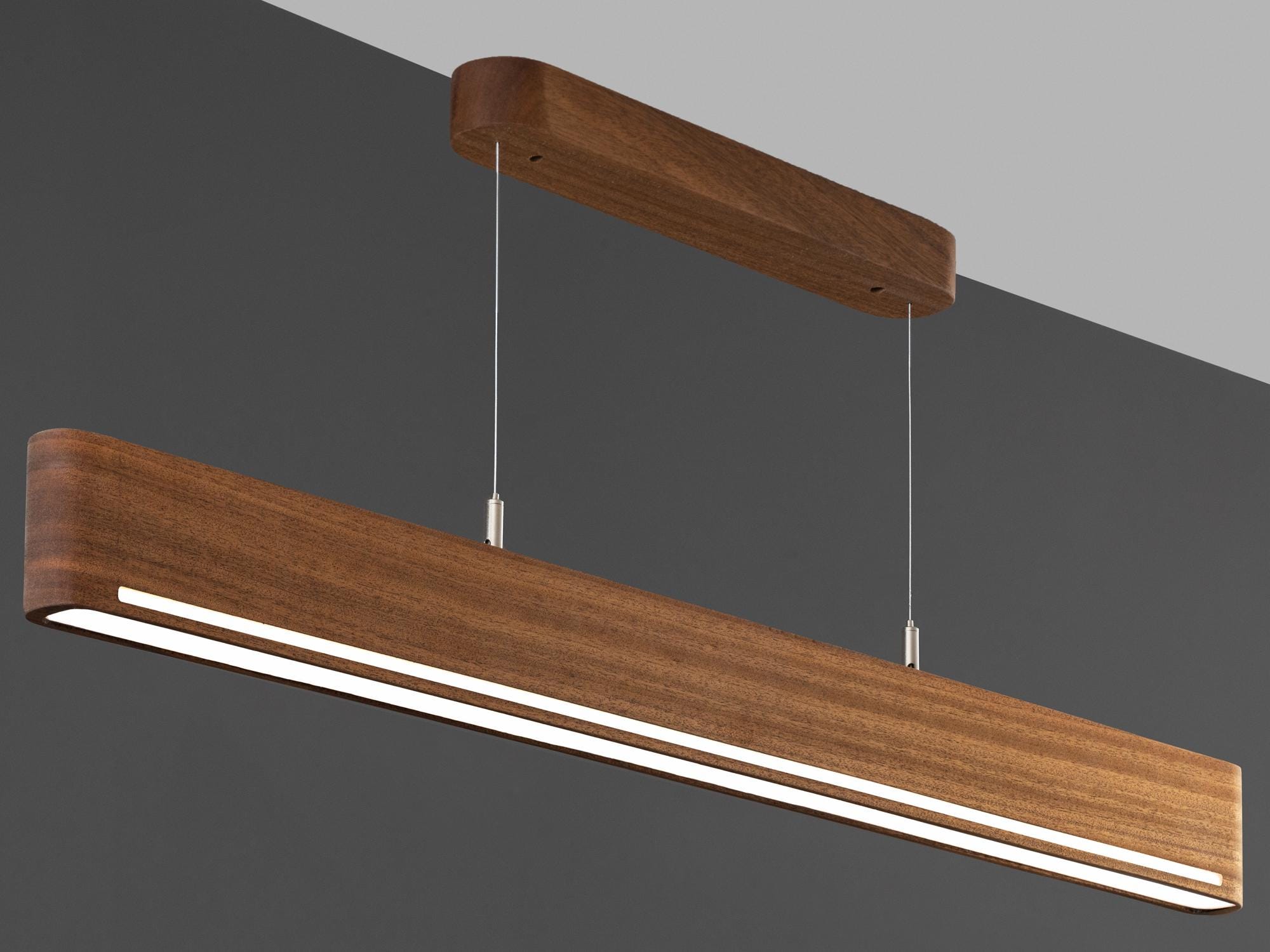 Curved Edge Solid Wood Linear Pendant Light - Etsy