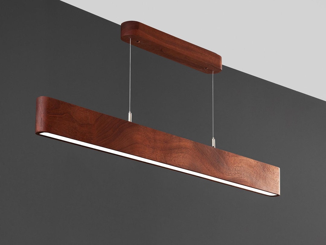 Curved Edge Solid Wood Linear Pendant Light - Etsy