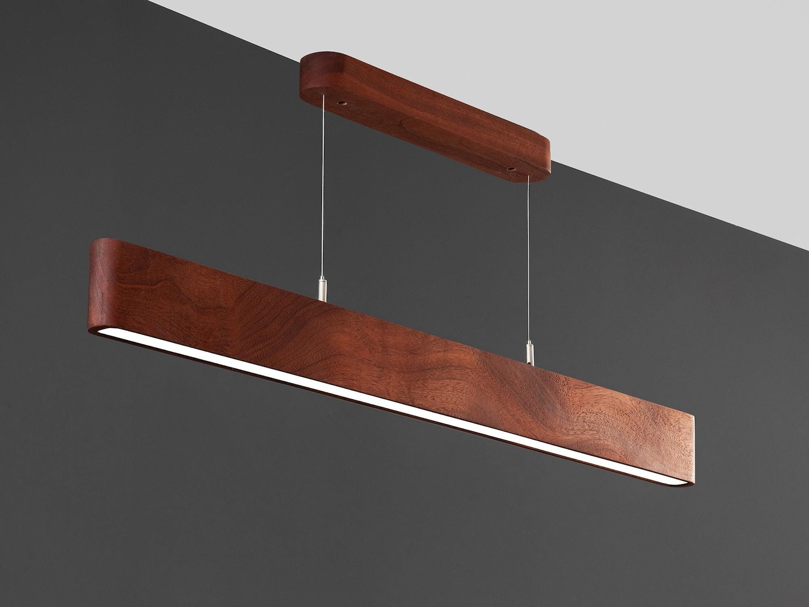 Curved Edge Solid Wood Linear Pendant Light - Etsy