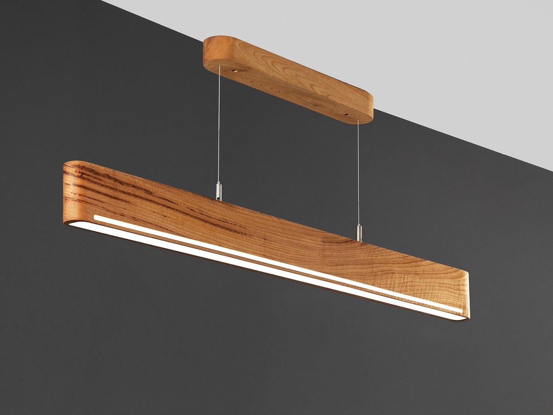 Curved Edge Solid Wood Linear Pendant Light - Etsy