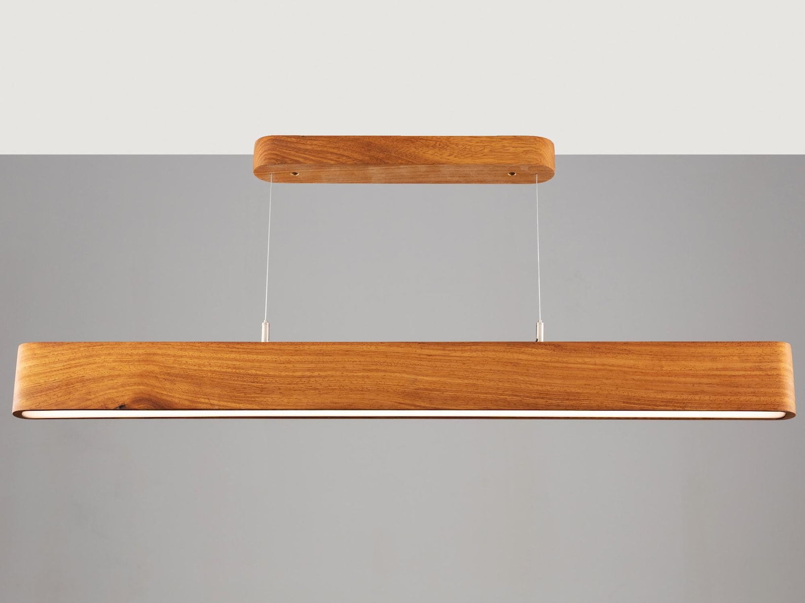 Curved Edge Solid Wood Linear Pendant Light - Etsy UK